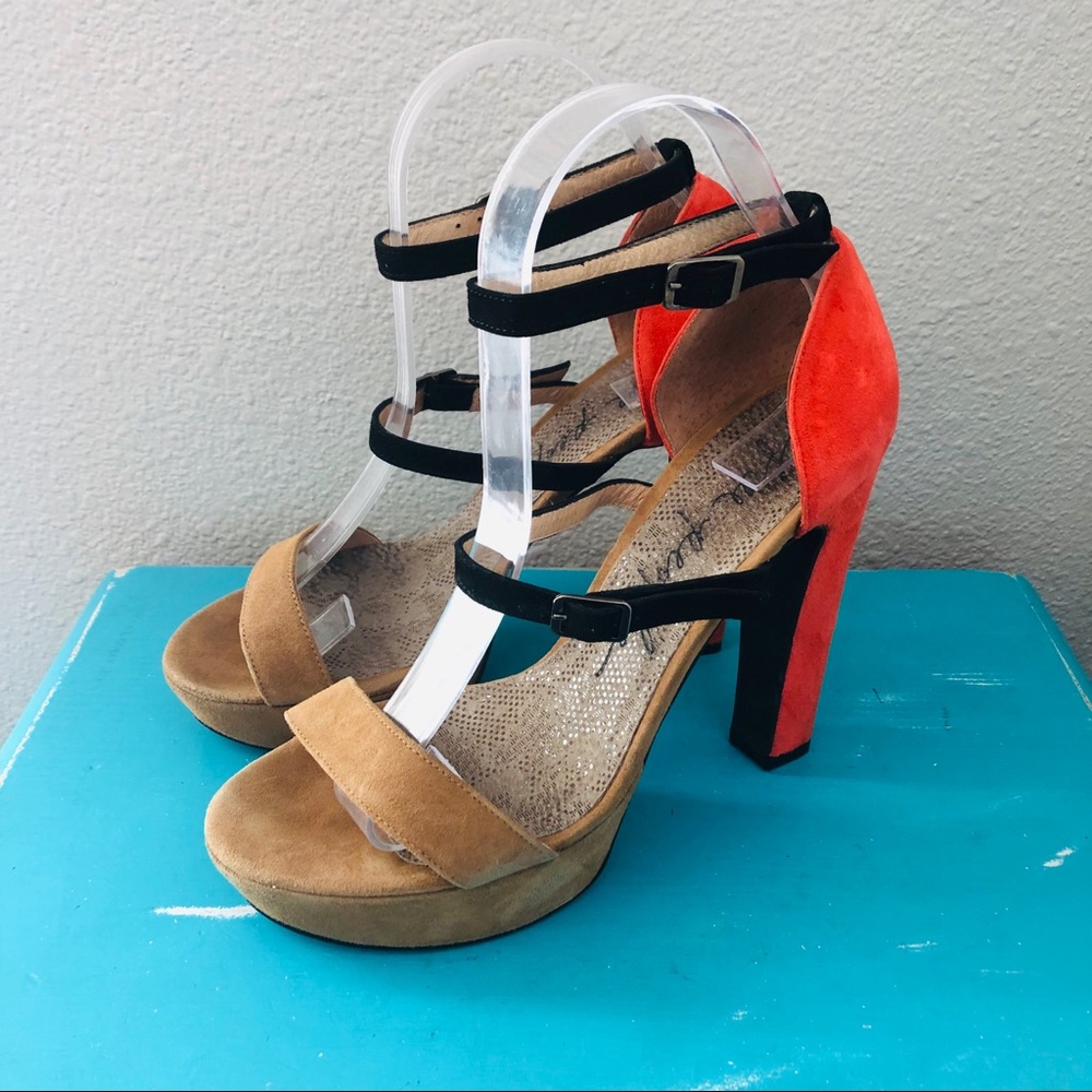 Free People Colorblock Suede Platform Strappy Heel - Gem